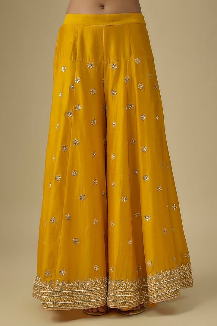 Mustard Yellow Pure Silk Chanderi Zardosi Embroidered Kalidar Bridal ...