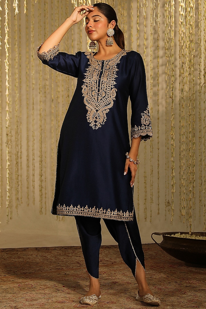Deep Blue Bamberg Satin Dhoti Set by Sheetal Batra at Pernia's Pop Up ... Deep Blue Bamberg Satin Dhoti Set by Sheetal Batra at Pernia's Pop Up ...