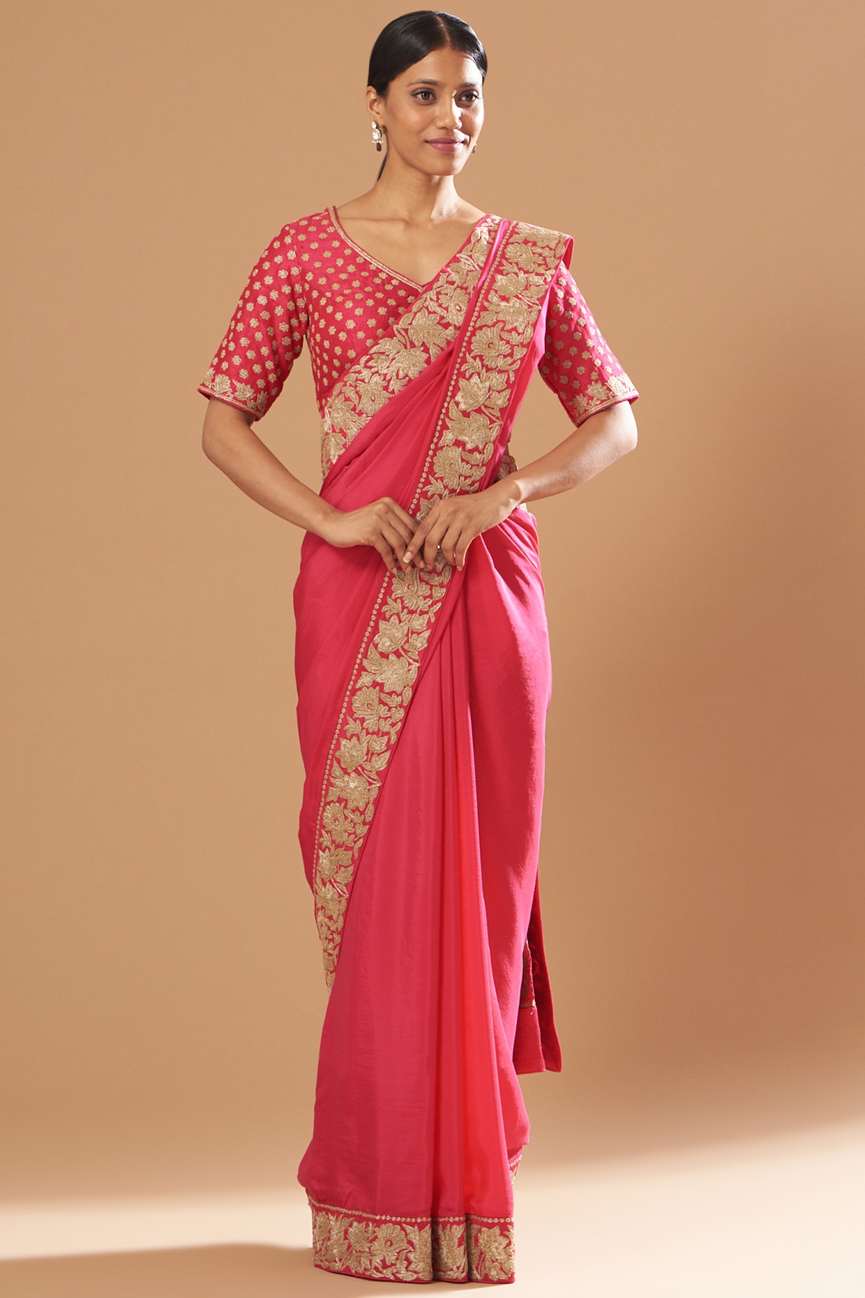 Fuchsia Pure Silk Embroidered Saree Set by Sheetal Batra at Pernia's ...