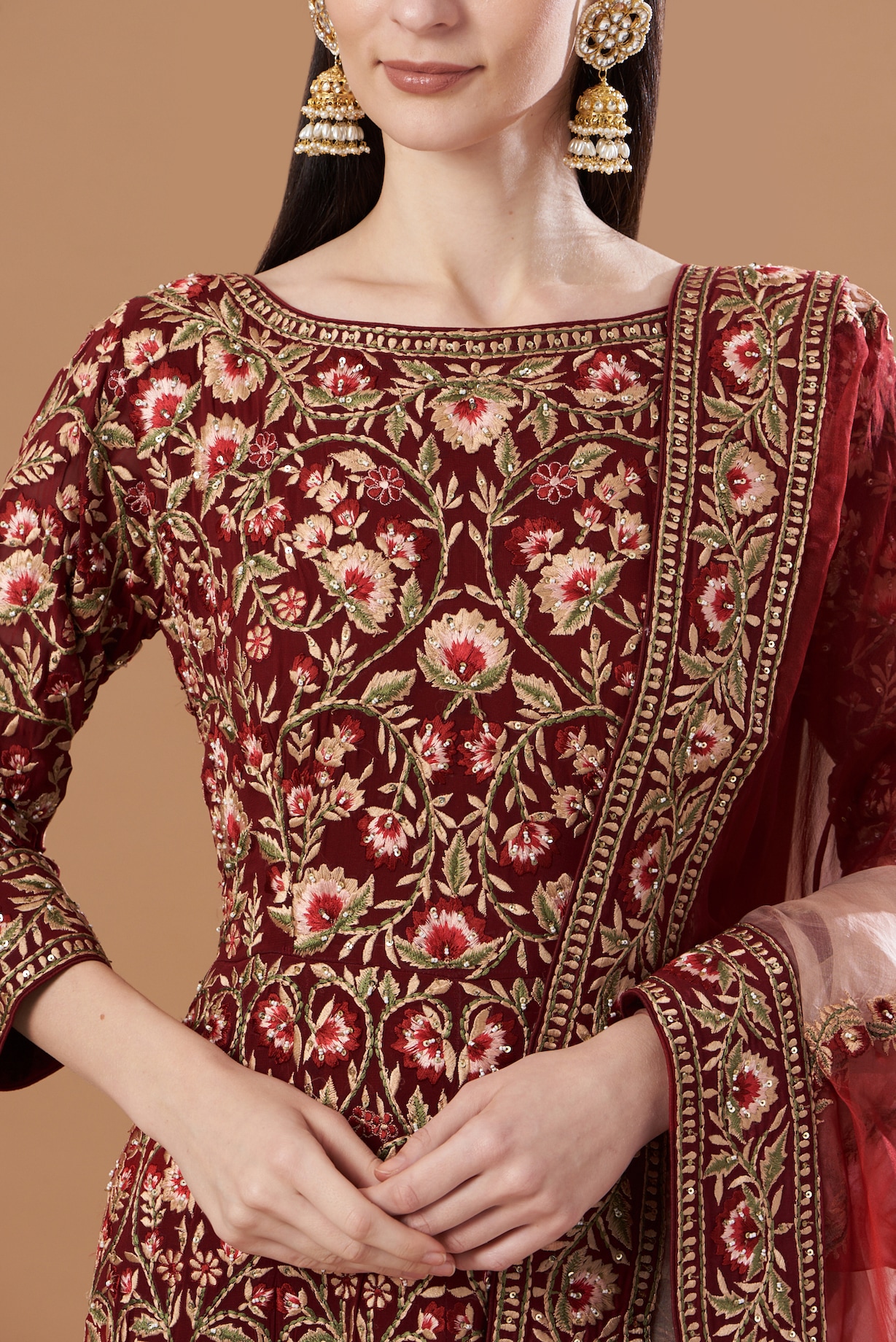 Maroon Embroidered Anarkali Set by Sheetal Batra at Pernia's Pop Up ...