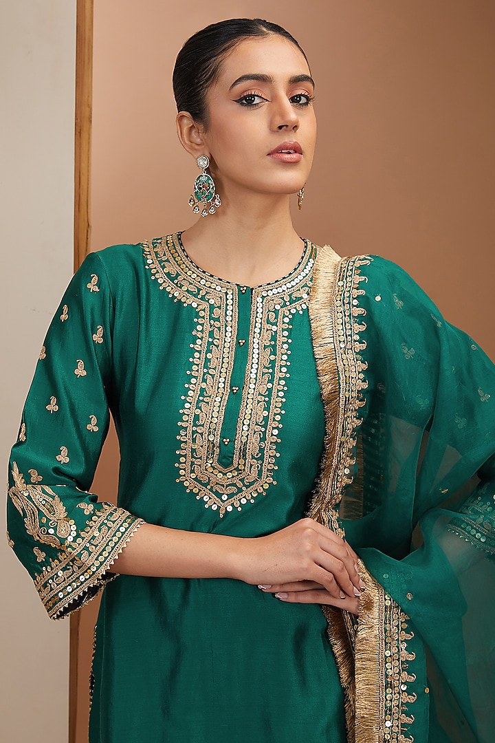 Green Silk Chanderi Dori Embroidered Sharara Set For Girls by Sheetal ...