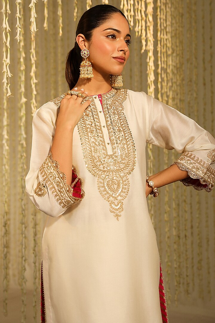 Daisy Ivory Bamberg Satin Tulip Dhoti Set For Girls by Sheetal Batra ...
