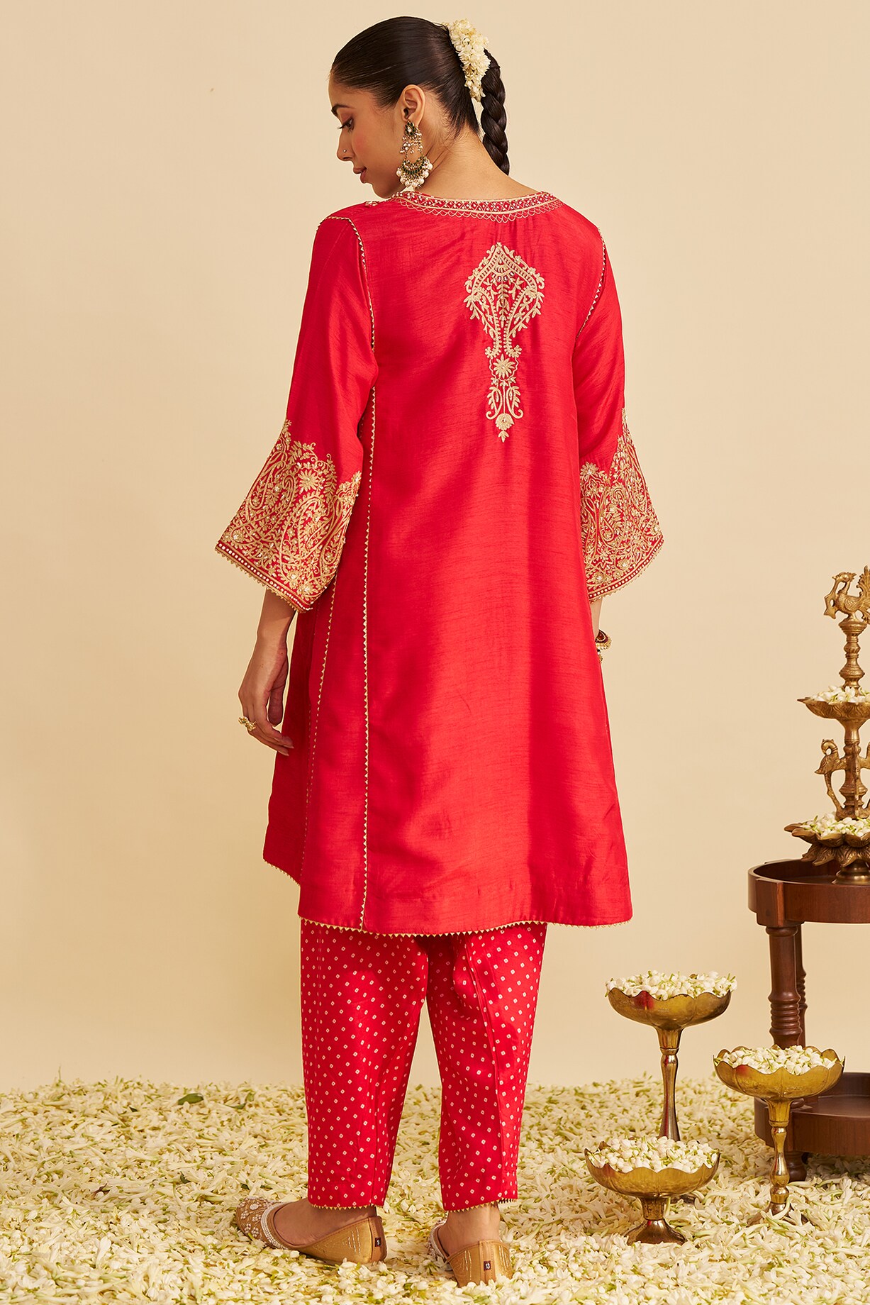 Red Pure Upada Silk Gota Embroidered Kurta Set For Girls by Sheetal ...