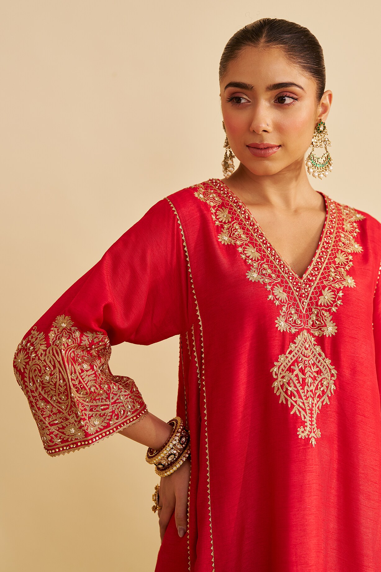 Red Pure Upada Silk Gota Embroidered Kurta Set For Girls by Sheetal ...