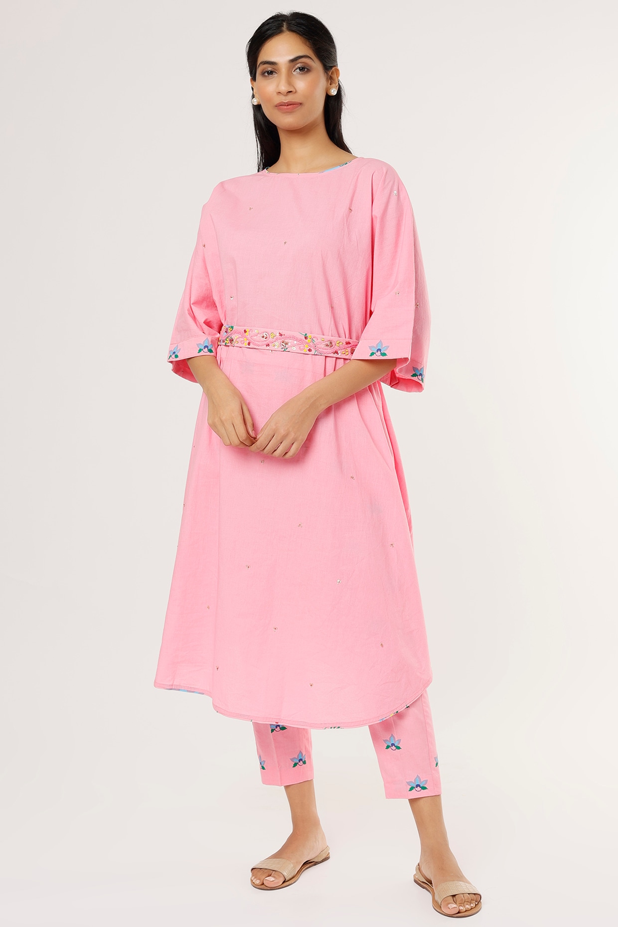 Blush Pink Embroidered Cowl Kurta Set by Label By Shalini Bhagat at ...