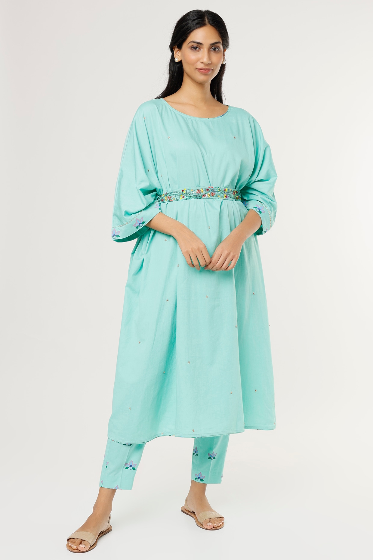 Mint Green Embroidered Cowl Kurta Set by Label By Shalini Bhagat at ...