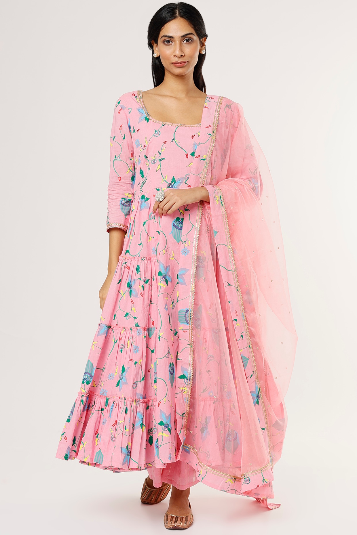 Rose Pink Chiffon Embroidered Anarkali Set by Label By Shalini Bhagat ...