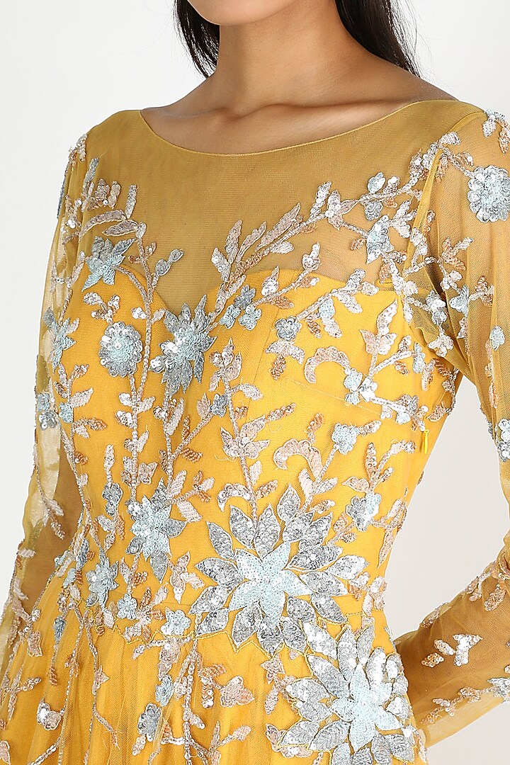 Yellow Net Gown With Jaal Work by Shlok Design at Pernia's Pop Up Shop 2025