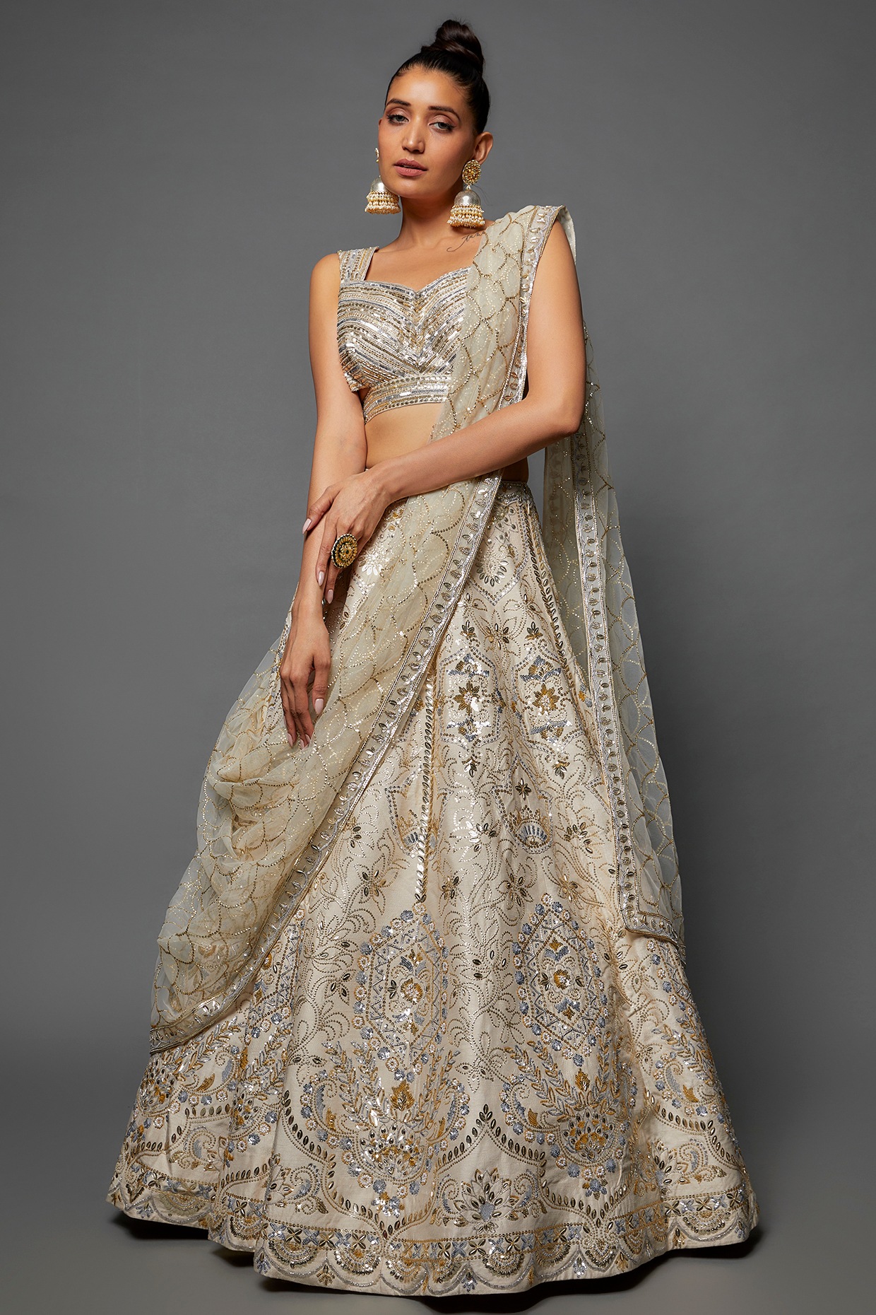 Ivory Dupion Silk Embroidered Wedding Lehenga Set by Shlok Design at ...