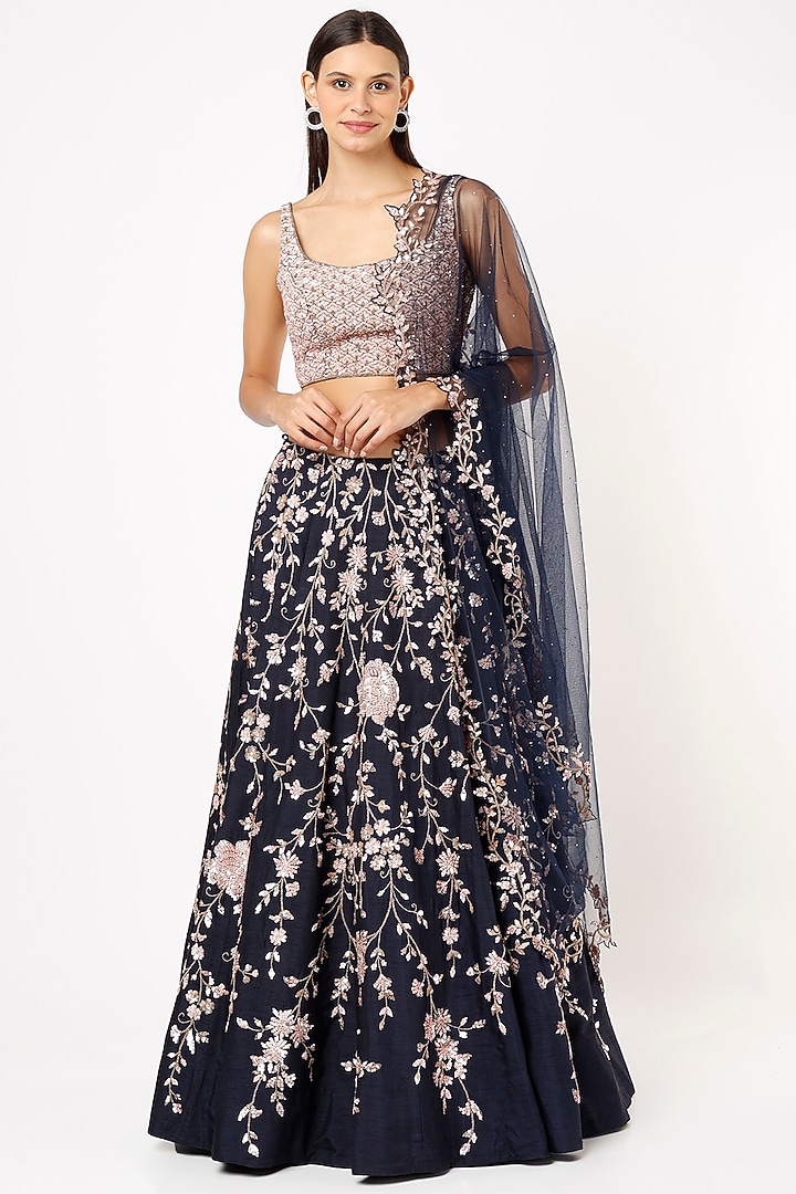 Navy Blue Embroidered Wedding Lehenga Set by Shlok Design at Pernia's ...