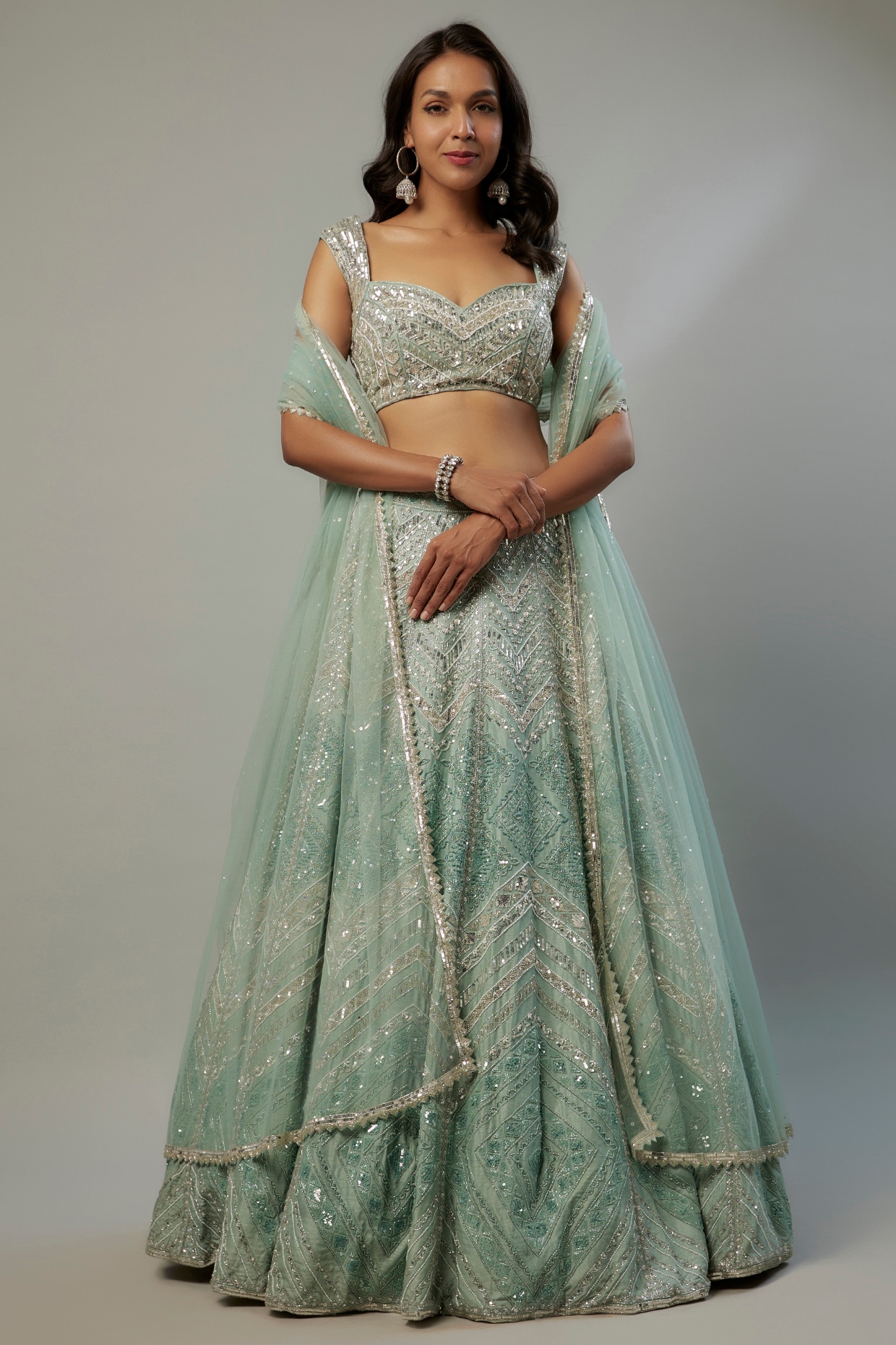 Moss Green Dupion Sequins Embroidered Wedding Lehenga Set by Shlok ...