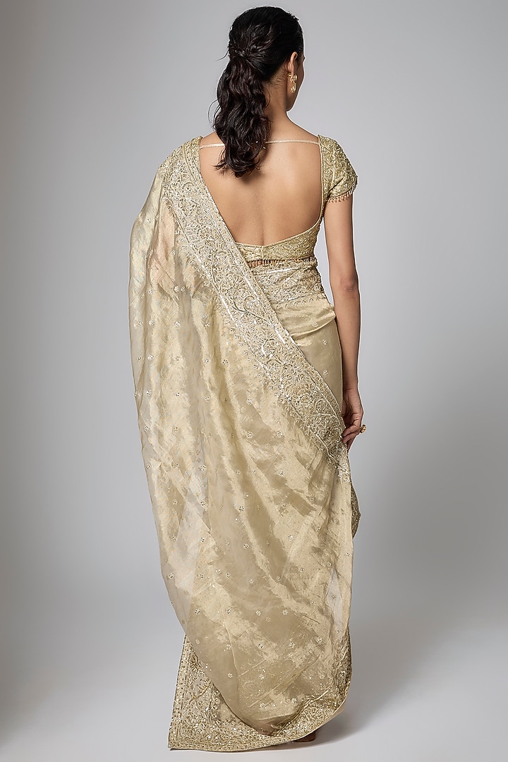 Golden Tissue Zardosi Embroidered Reception Saree Set by Shlok Design ...