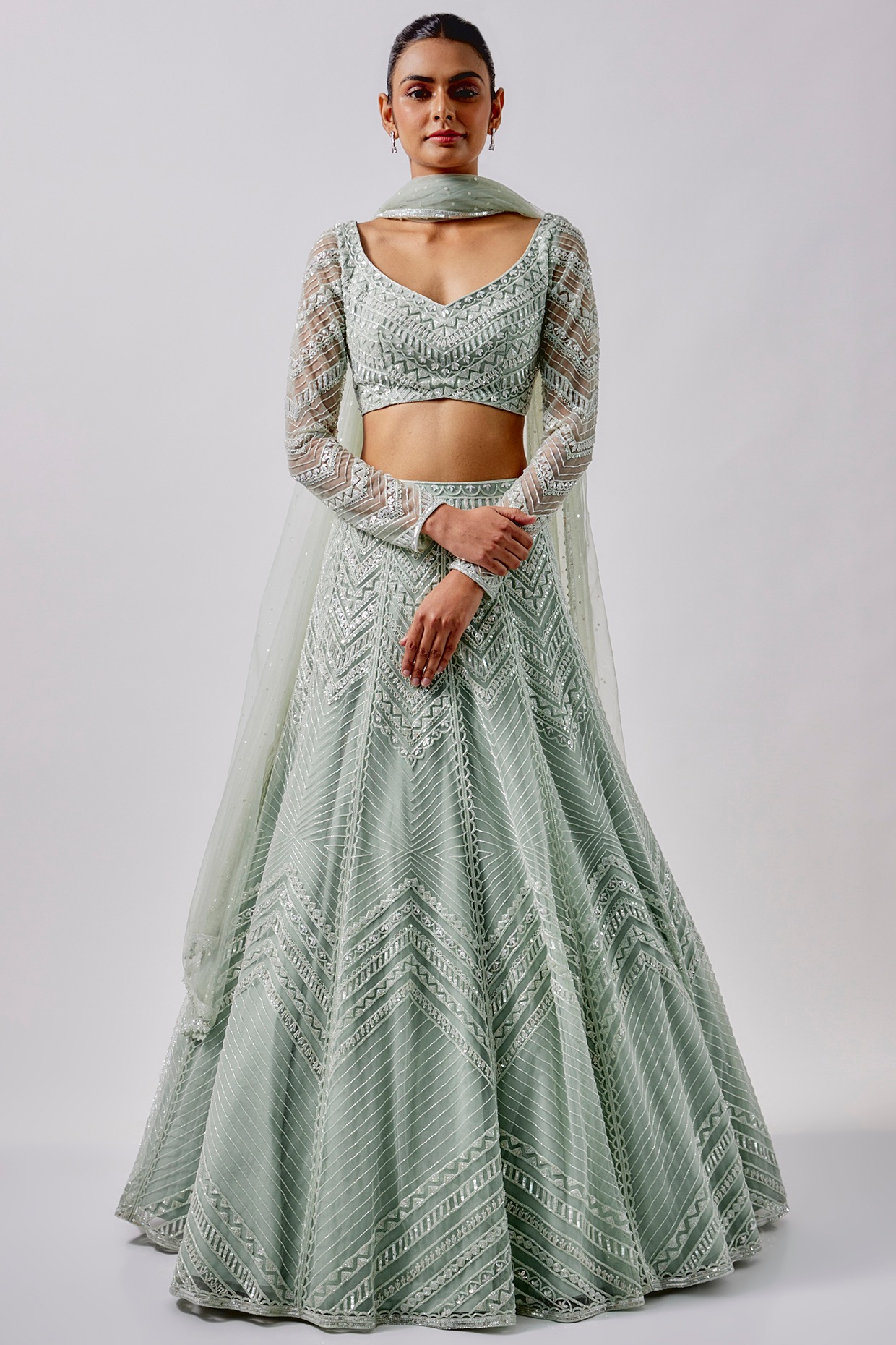 Moss Green Net Embroidered Wedding Lehenga Set by Shlok Design at ...