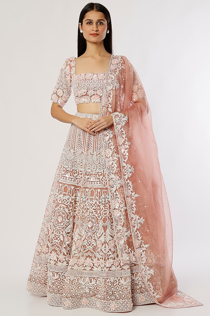 Blush Pink Embroidered Wedding Lehenga Set by Shlok Design at Pernia's ...