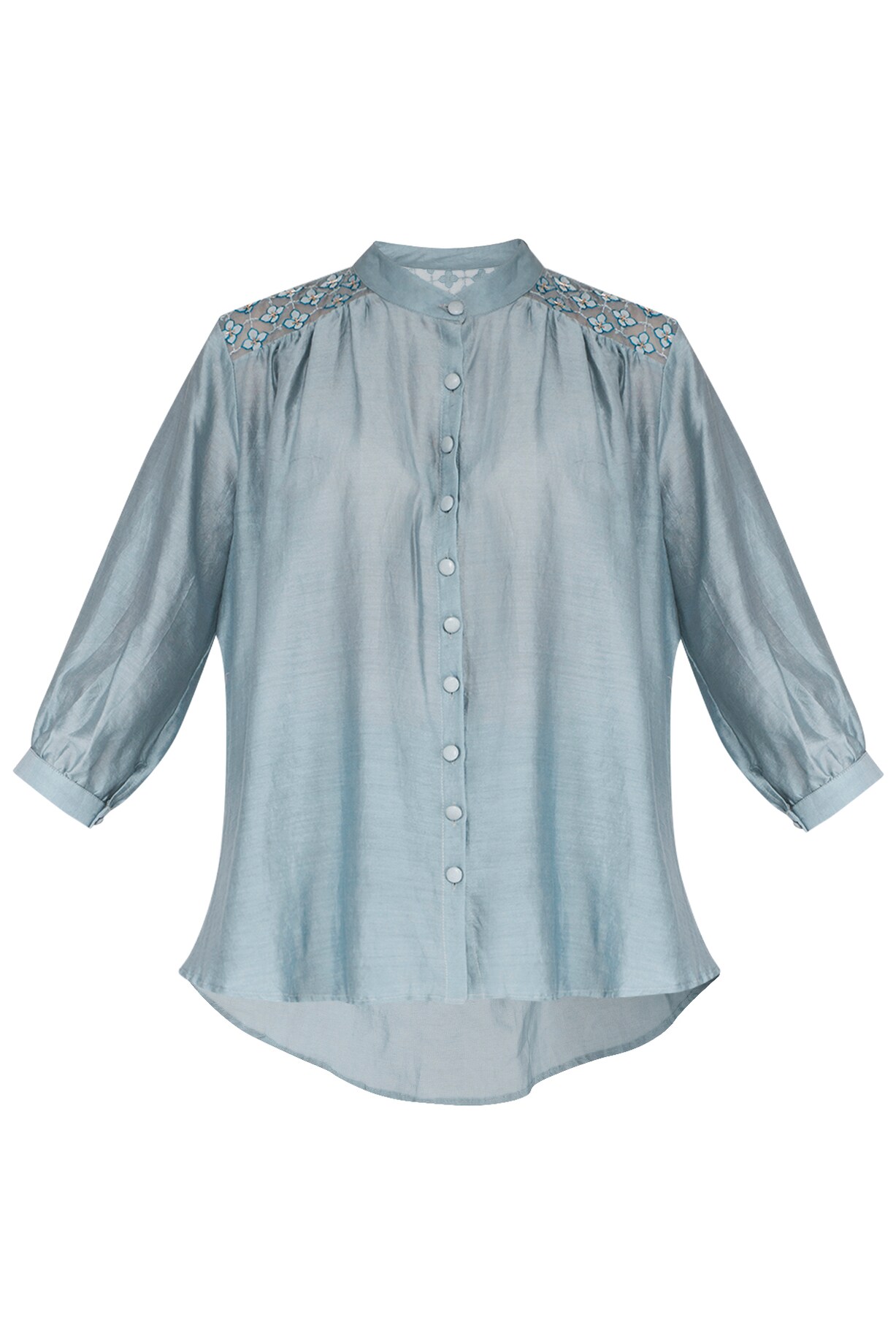 Powder Blue Embroidered Shirt by Shiori at Pernia's Pop Up Shop 2024