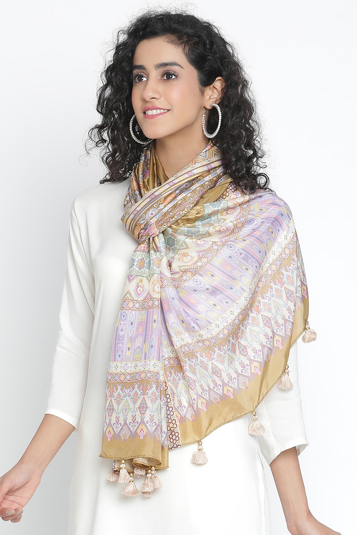 Gold Silk Printed Stole by Shingora at Pernia's Pop Up Shop 2025