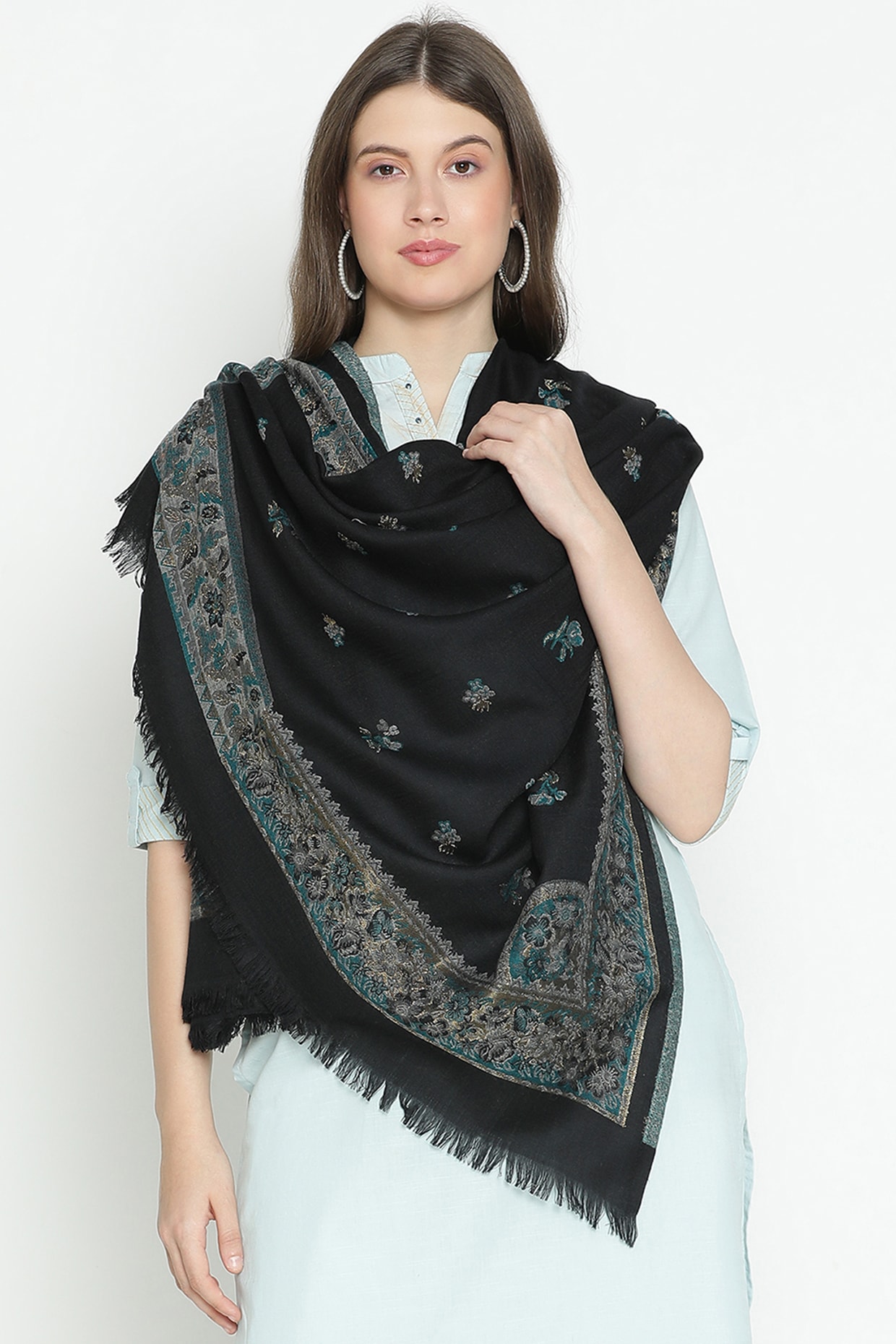 Black Wool & Lurex Shawl by Shingora at Pernia's Pop Up Shop 2024