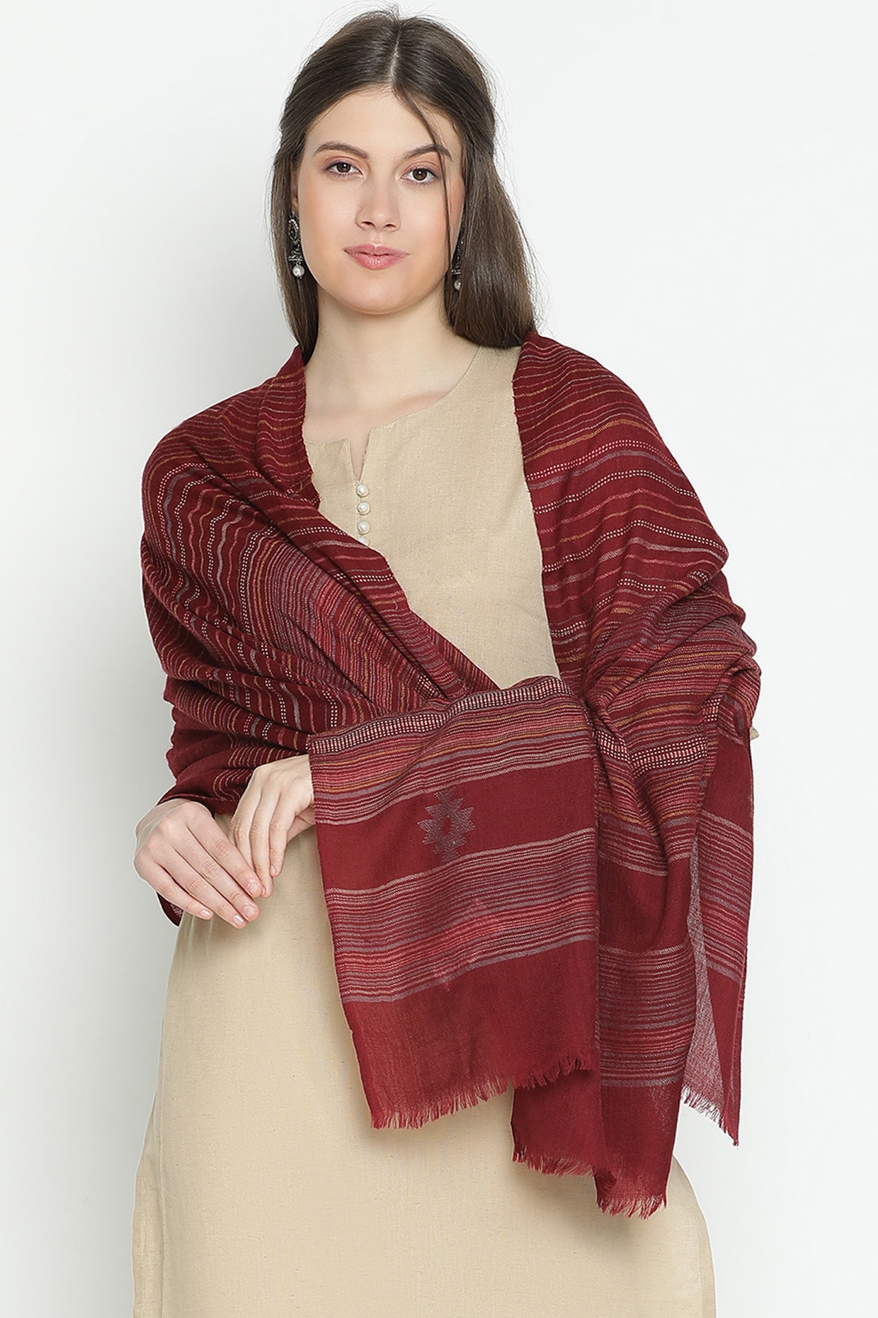 Dark Maroon Wool Shawl by Shingora at Pernia's Pop Up Shop 2024