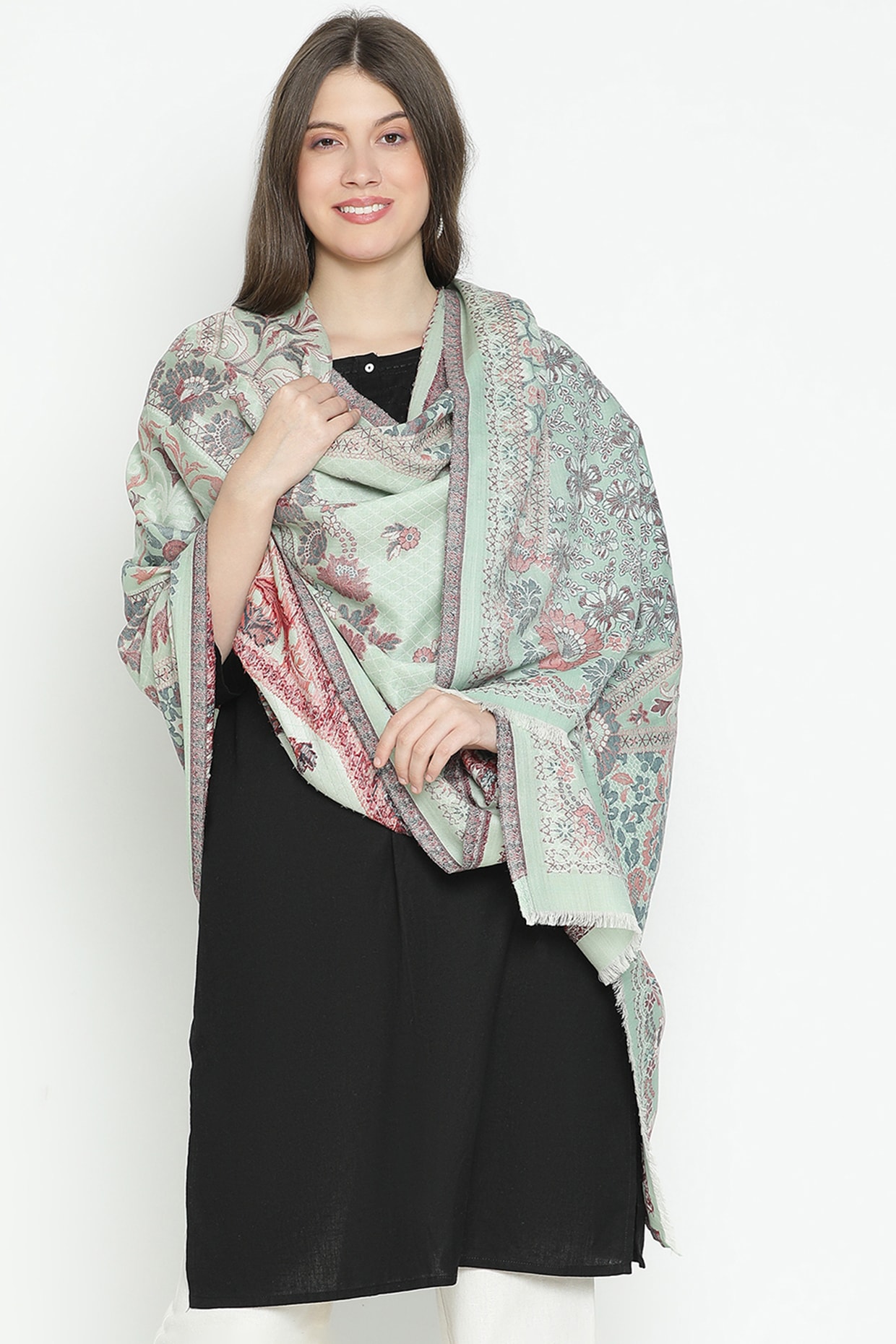 Sea Green Wool Shawl by Shingora at Pernia's Pop Up Shop 2024