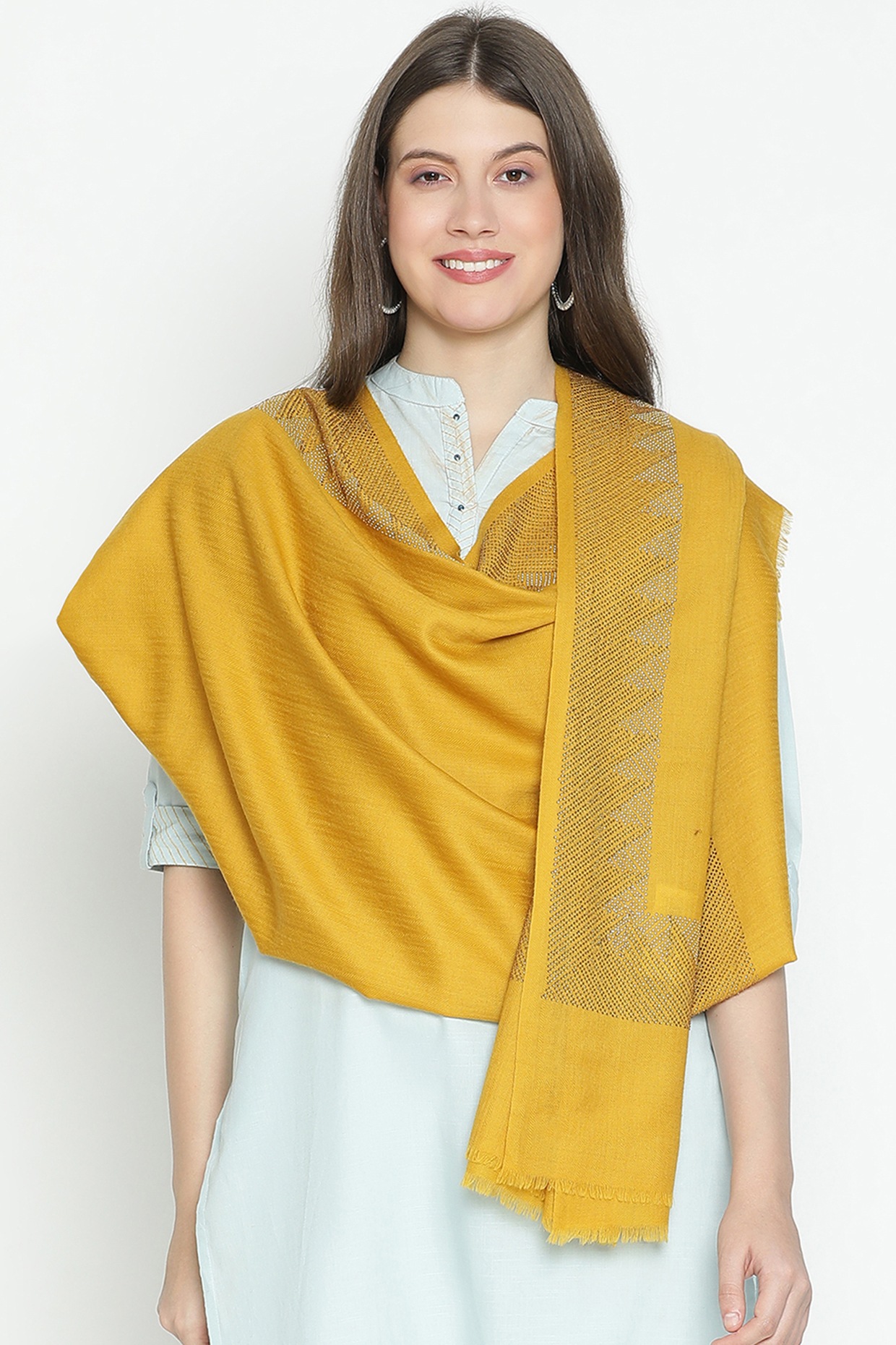 Mustard Wool Swarovski Embroidered Shawl by Shingora at Pernia's Pop Up ...