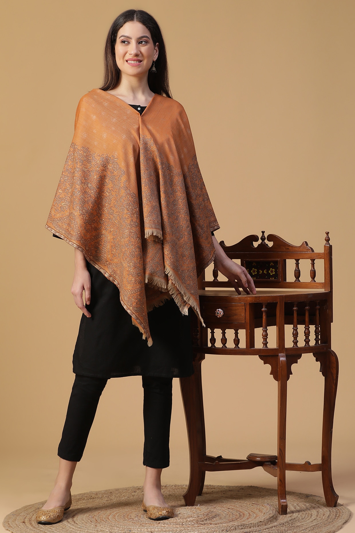 Red Wool Lurex Metallic Kani Shawl by Shingora at Pernia's Pop Up Shop 2025