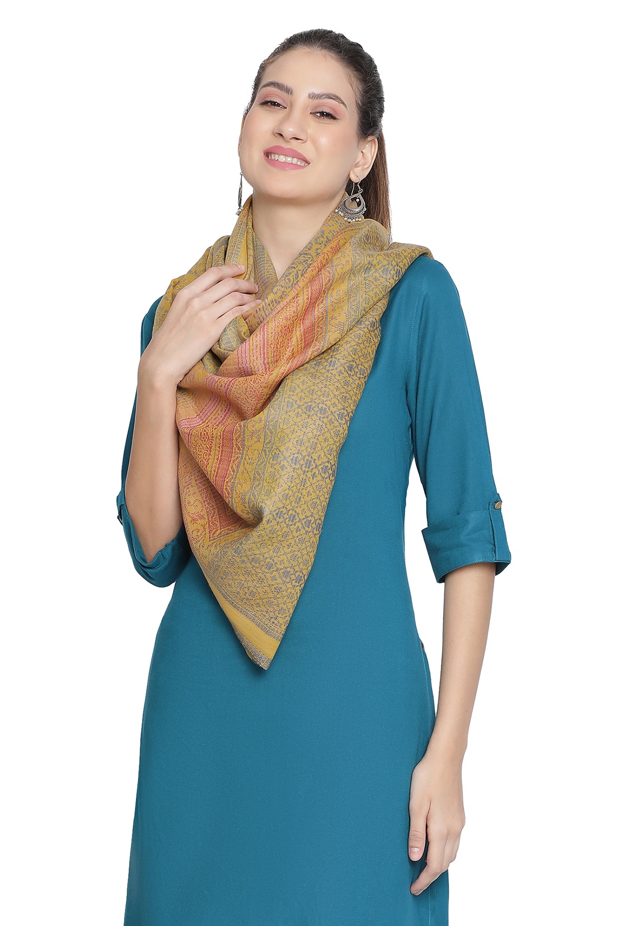 Yellow Metallic Wool Jacquard Stole by Shingora at Pernia's Pop Up Shop ...