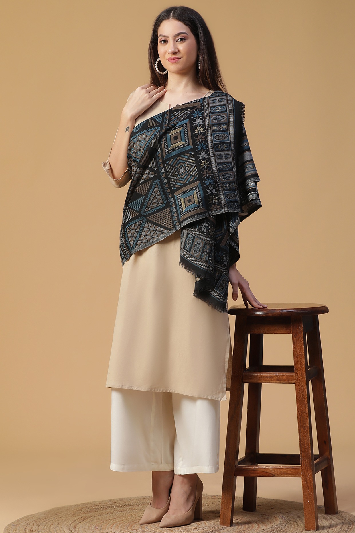 Black Wool Lurex Jacquard Shawl by Shingora at Pernia's Pop Up Shop 2025