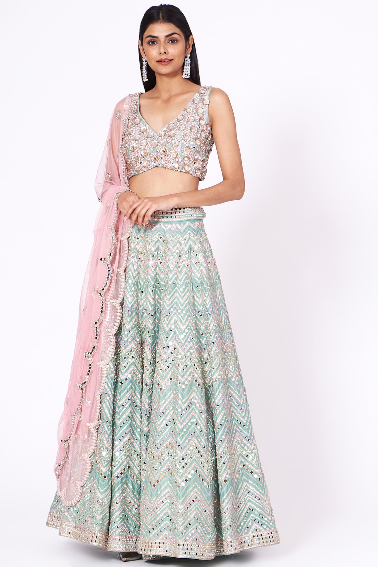 Mint Green Hand Embroidered Wedding Lehenga Set by SHIVA JANGRA at ...