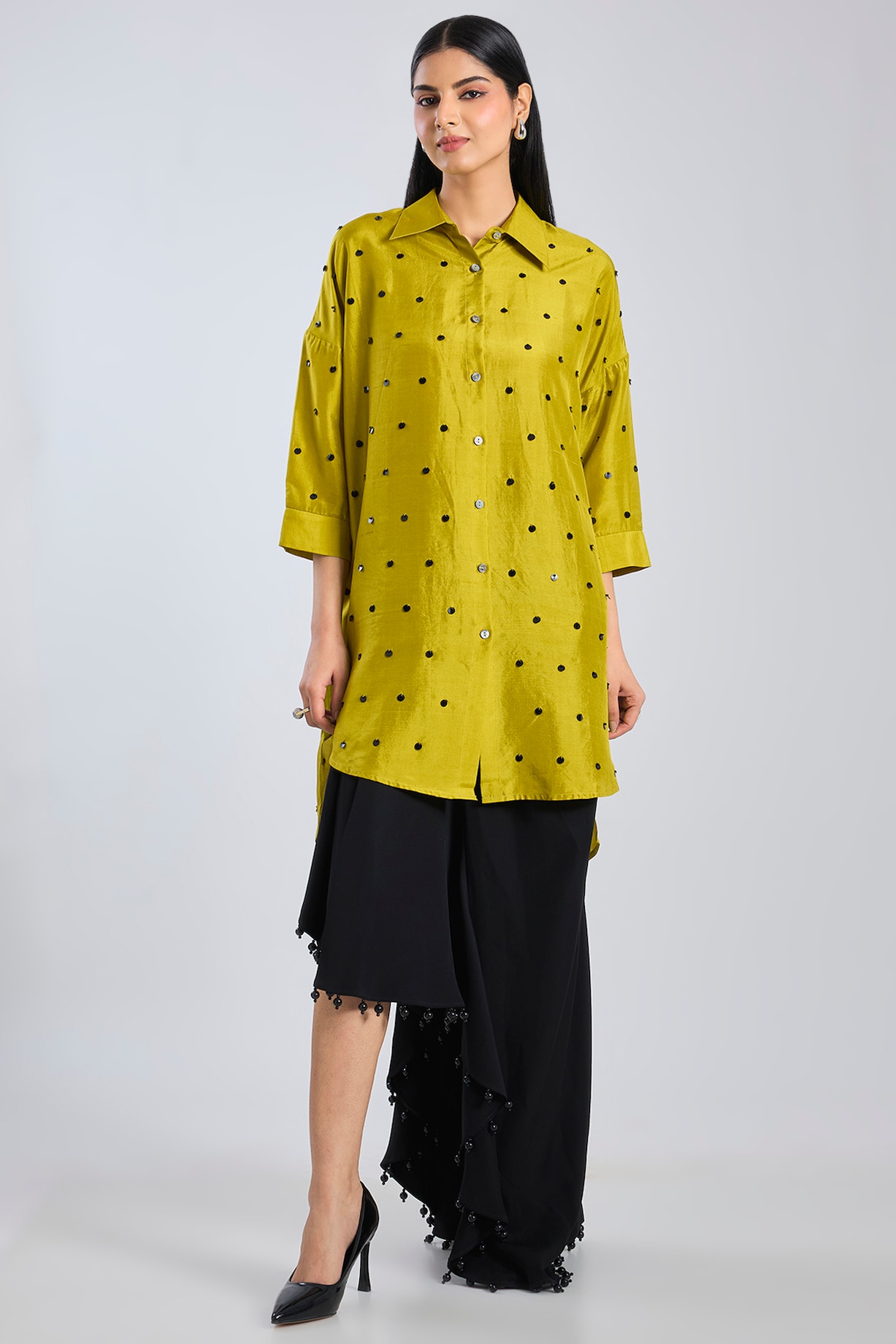 Kelly Green Silk Hand Embroidered Shirt by 431-88 By Shweta Kapur at ...