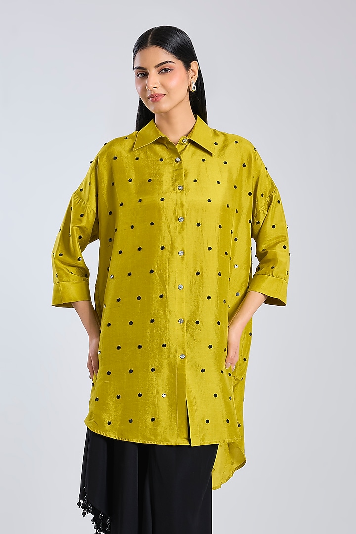 Kelly Green Silk Hand Embroidered Shirt by 431-88 By Shweta Kapur at ...