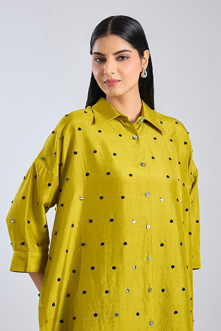 Kelly Green Silk Hand Embroidered Shirt by 431-88 By Shweta Kapur at ...