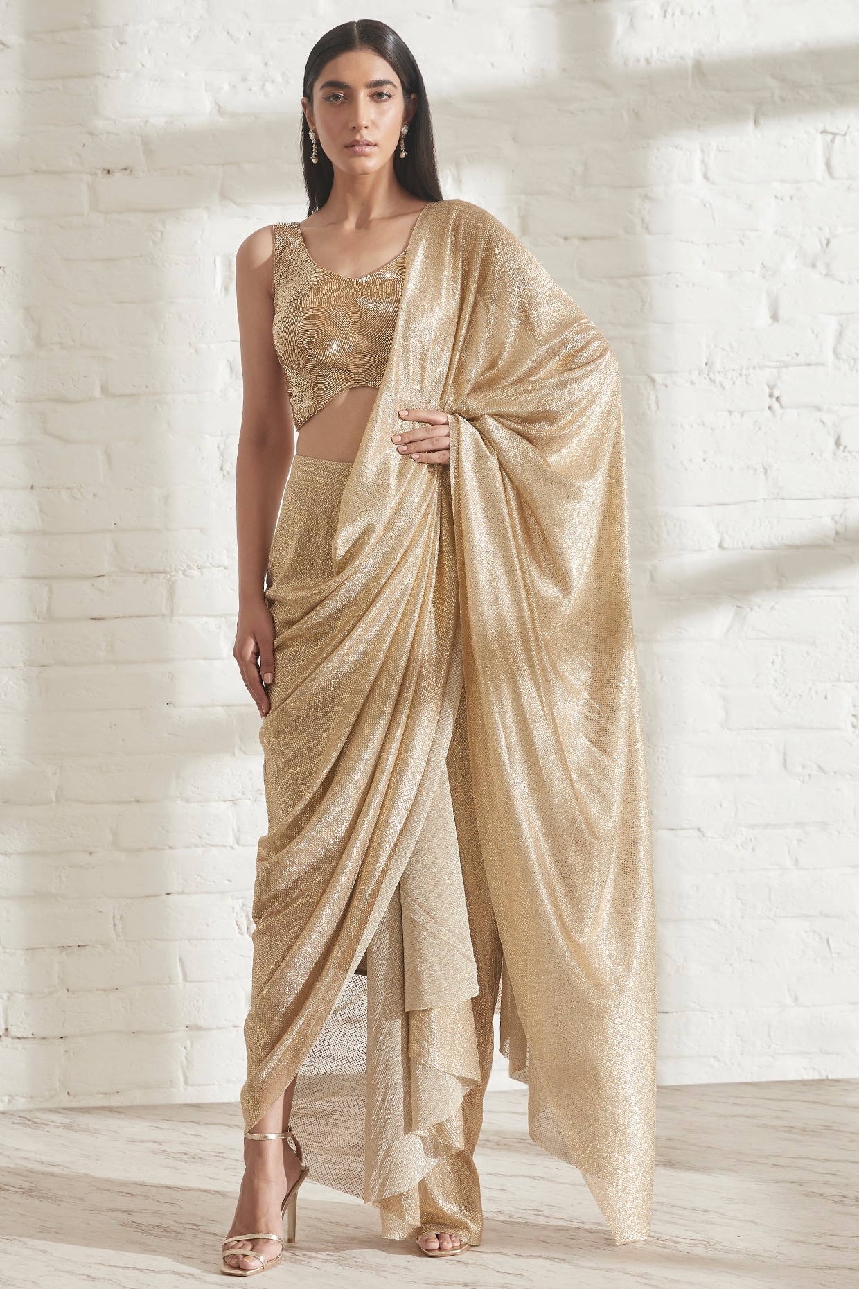Gold Foiled Net Saree Set by 431-88 By Shweta Kapur at Pernia's Pop Up ...