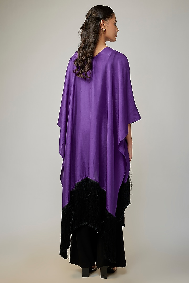 Purple & Black Silk Fringe Cape by 431-88 By Shweta Kapur at Pernia's ...