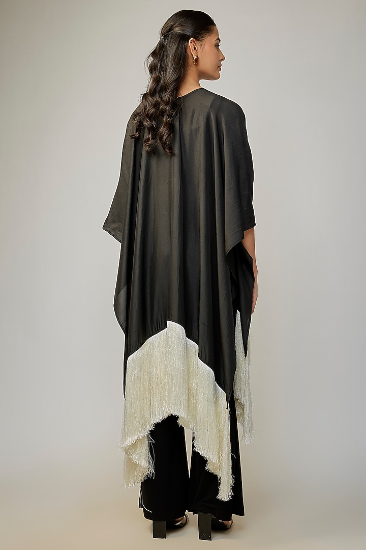 Black & White Silk Fringe Cape by 431-88 By Shweta Kapur at Pernia's ...