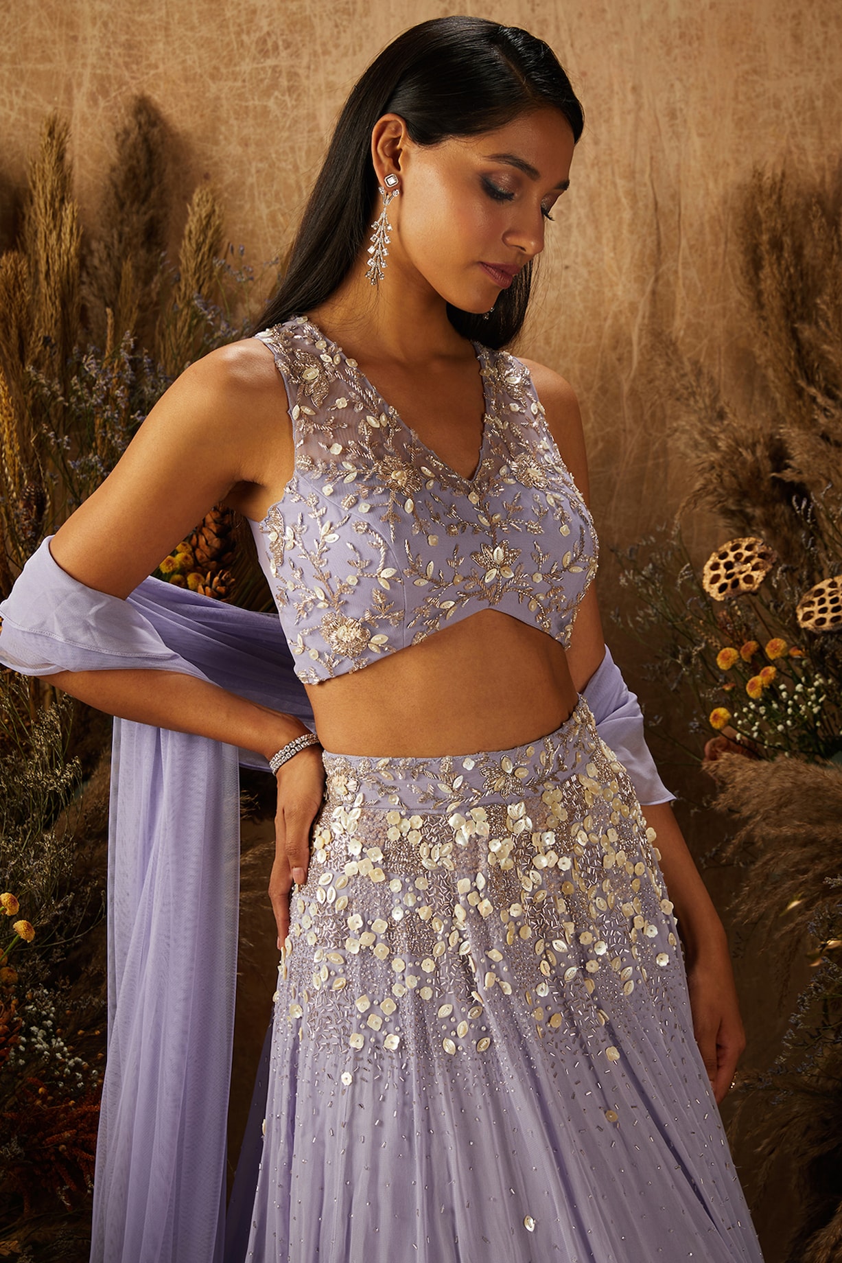 Pastel Purple Georgette & Net Embellished Wedding Lehenga Set by SHLOKA ...