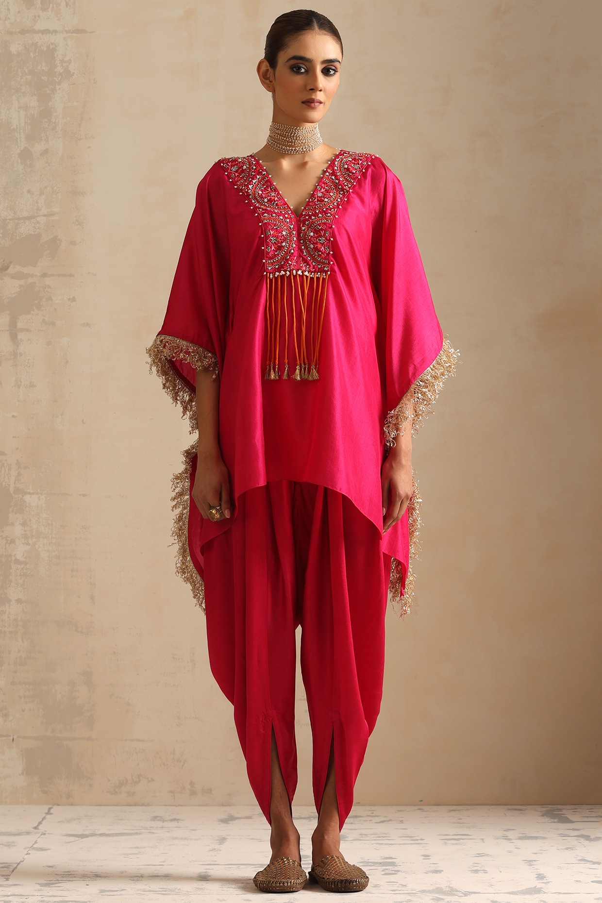 Pink Silk & Satin Hand Embroidered Co-Ord Set by Shikha Mehta at Pernia ...