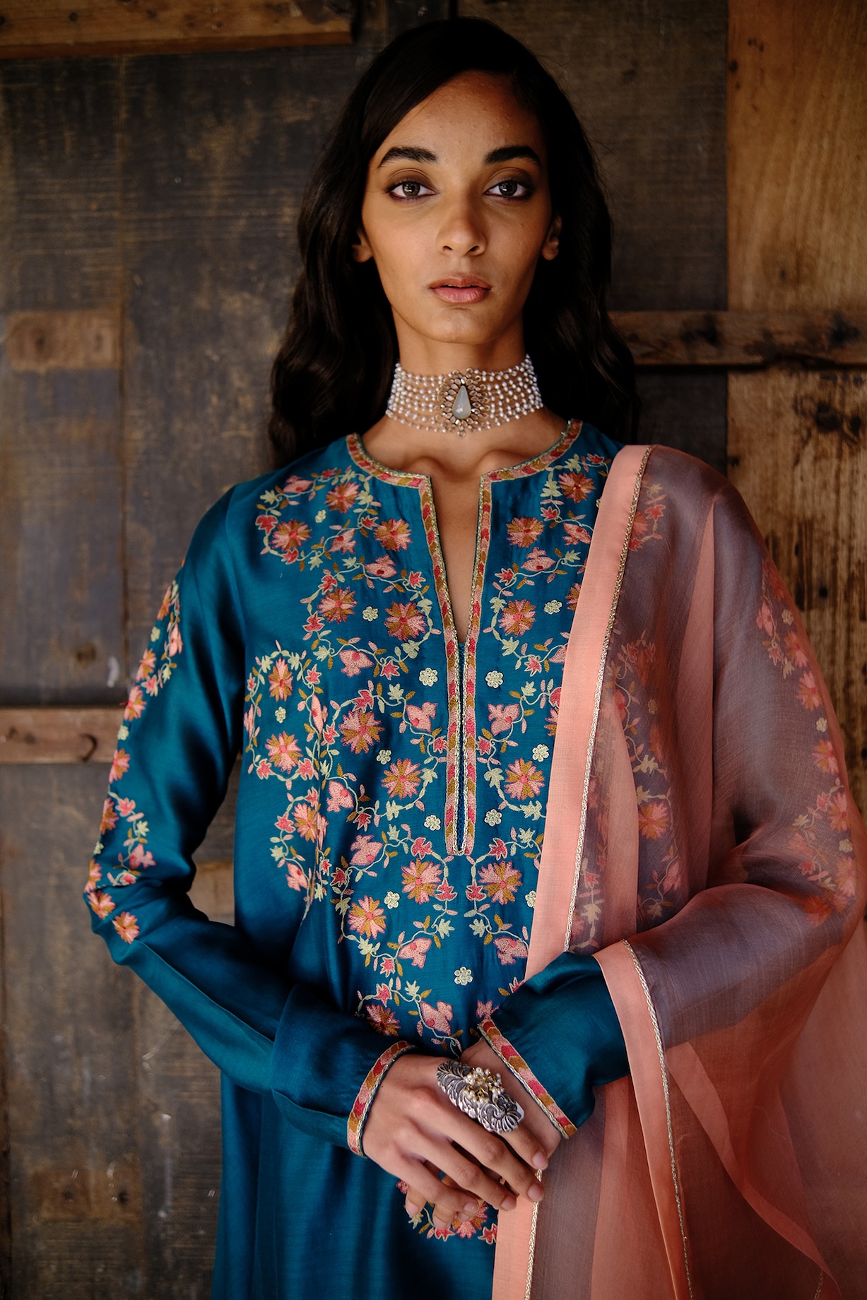 Teal Embroidered Kurta Set by Shikha Mehta at Pernia's Pop Up Shop 2025