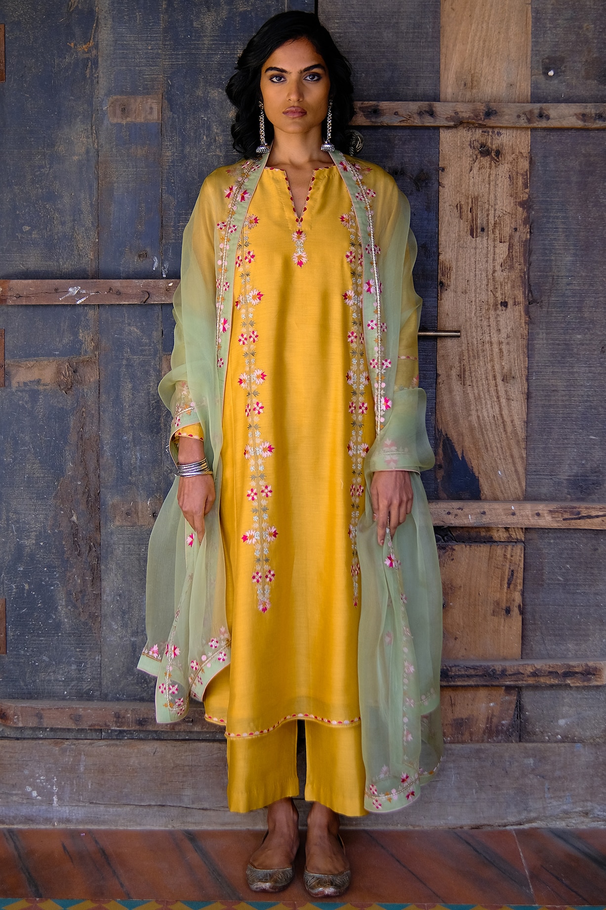 Yellow Embroidered Kurta Set by Shikha Mehta at Pernia's Pop Up Shop 2025