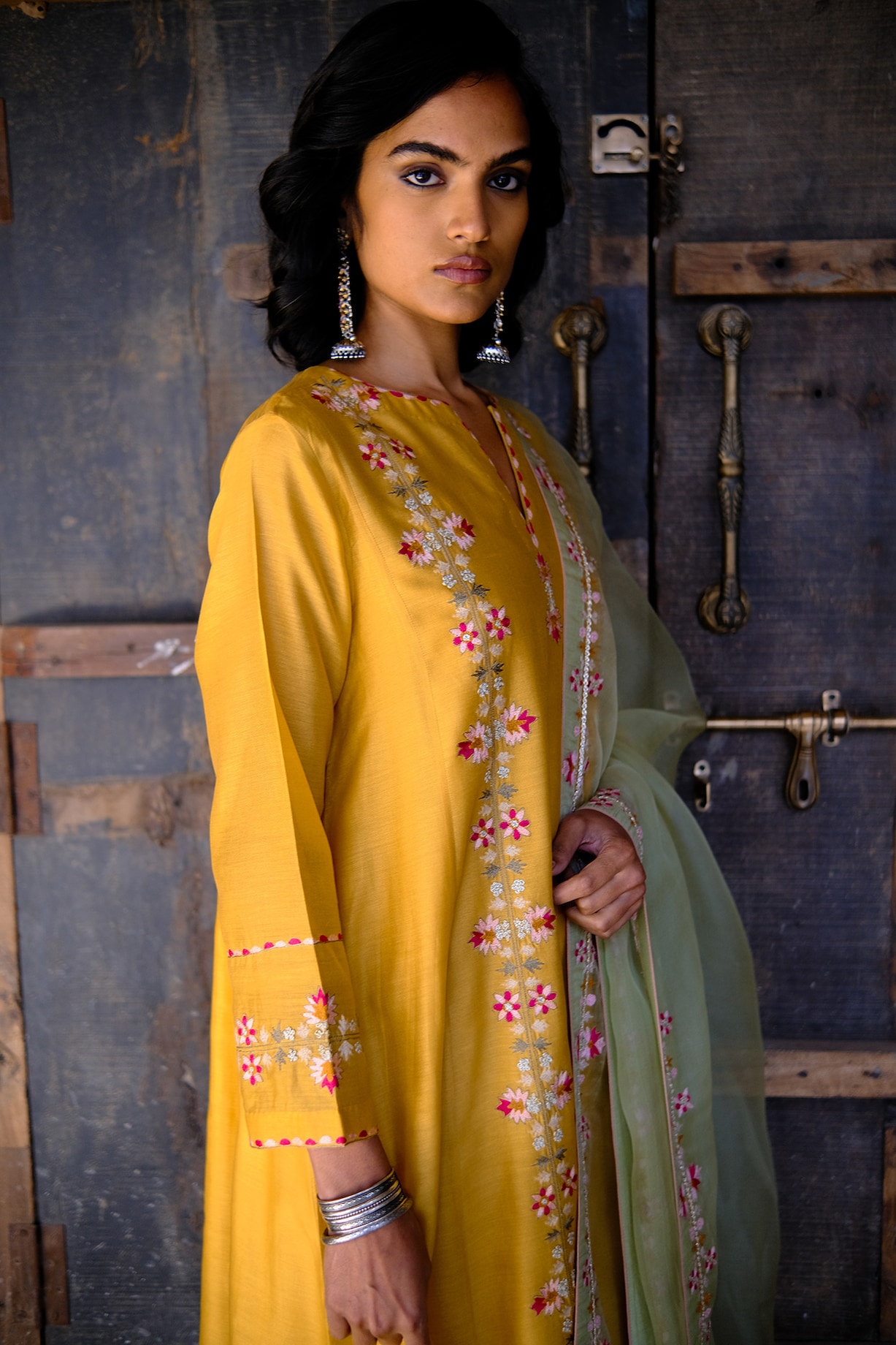Yellow Embroidered Kurta Set by Shikha Mehta at Pernia's Pop Up Shop 2025