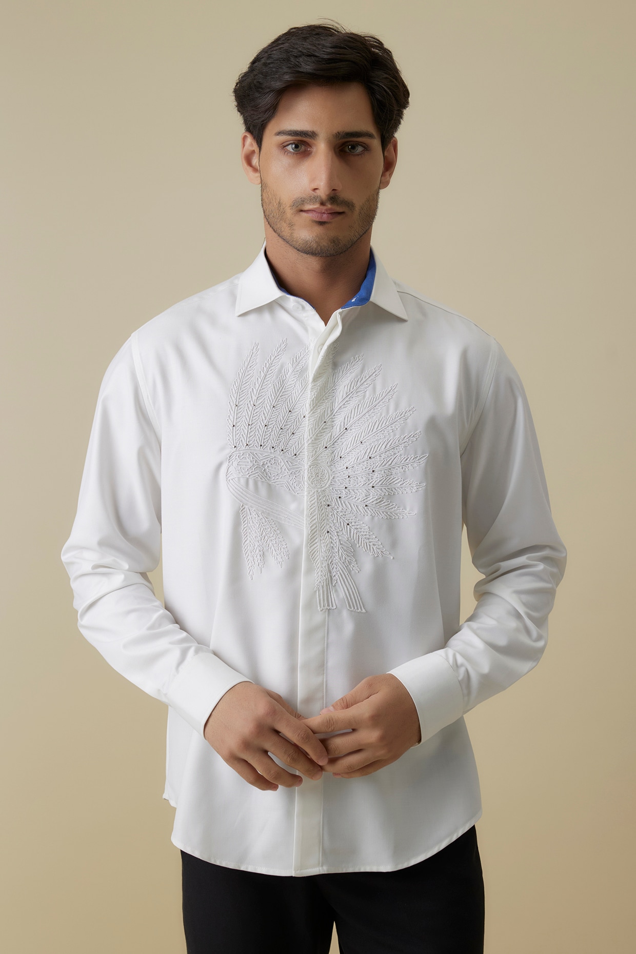 Off-White Terylene Viscose Spandex Blend Shirt by S&N by Shantnu Nikhil ...