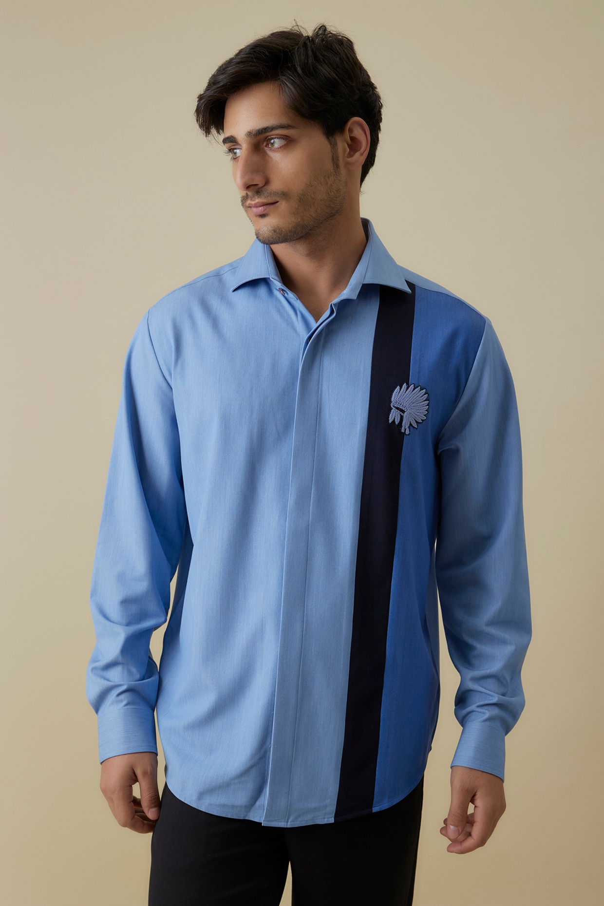 Light blue Terylene Viscose Spandex Blend Shirt by S&N by Shantnu ...