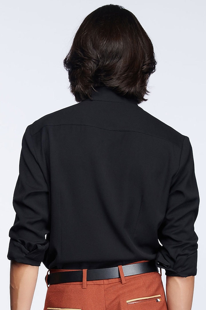 Black Terylene & Rayon Color Blocked Shirt Design by S&N by Shantnu ...