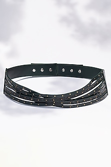 Black Leather Criss-Cross Belt Design by S&N by Shantnu Nikhil Men at ...