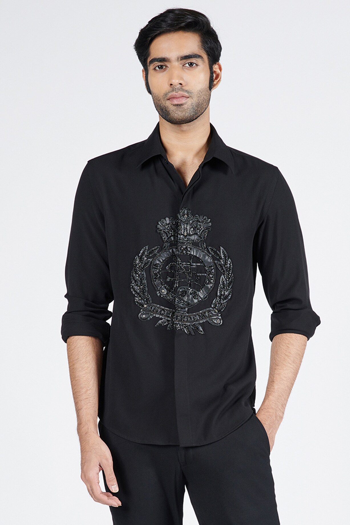Black Suiting Terylene Shirt by S&N by Shantnu Nikhil Men at Pernia's ...