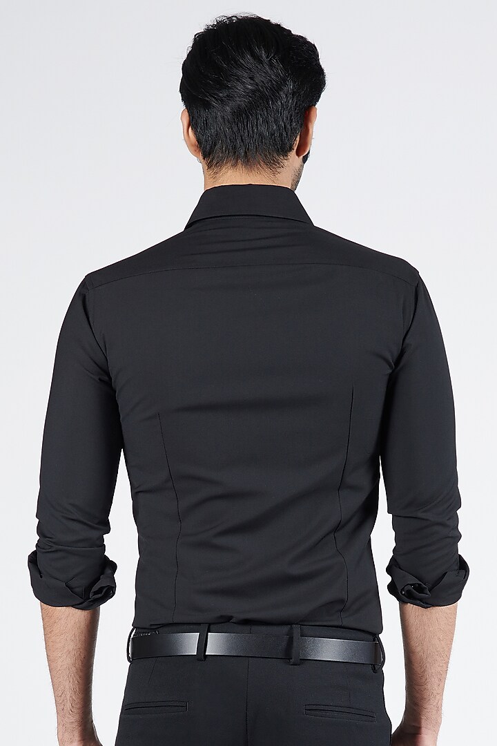 Black Suiting Terylene Shirt Design by S&N by Shantnu Nikhil Men at ...