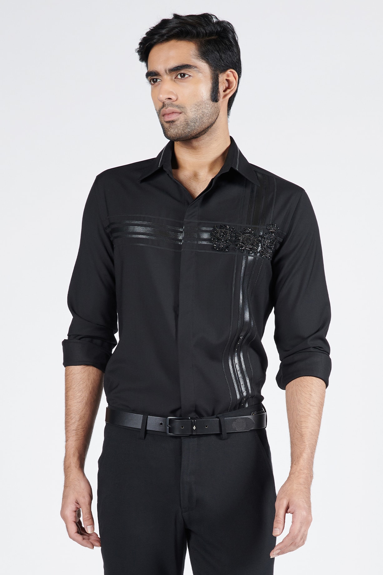 Black Suiting Terylene Shirt by S&N by Shantnu Nikhil Men at Pernia's ...