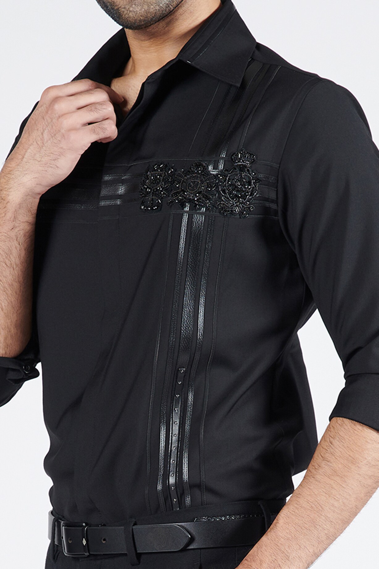 Black Suiting Terylene Shirt by S&N by Shantnu Nikhil Men at Pernia's ...