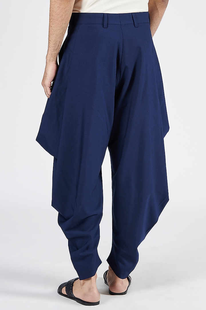 Navy Blue Terylene & Viscose Cowl Pants by S&N by Shantnu Nikhil Men at ...