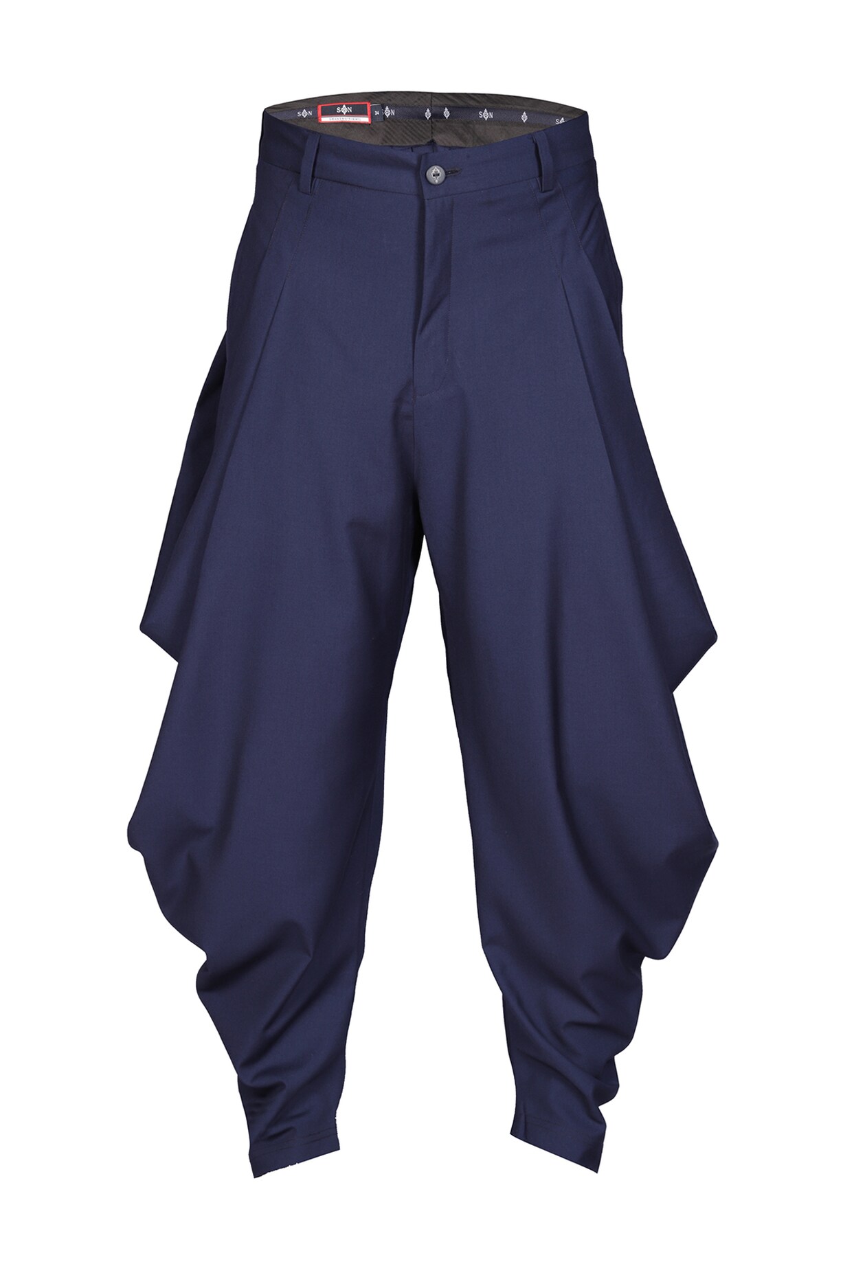 Navy Blue Terylene & Viscose Cowl Pants by S&N by Shantnu Nikhil Men at ...