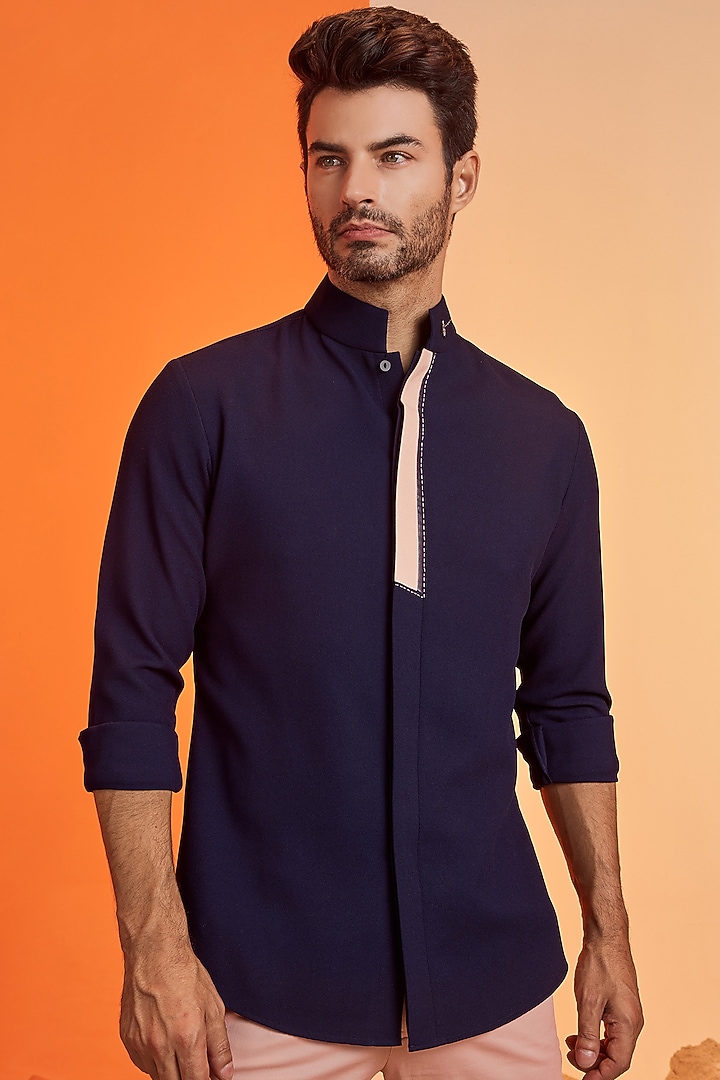 Navy Blue Terylene Shirt by S&N by Shantnu Nikhil Men at Pernia's Pop ...